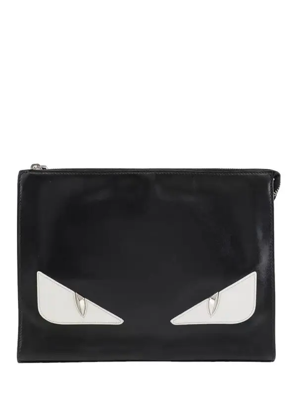 Fendi Leather Monster Clutch Bag - Black