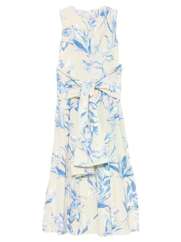 ROSSO 35 Floral-print Tie Midi Dress - Neutrals