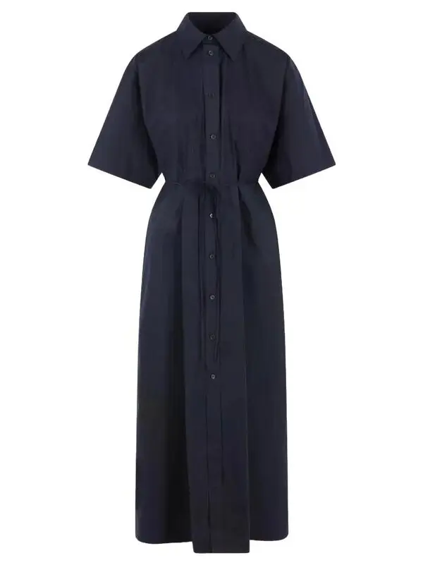 Plan C Buttoned Tie-waist Midi Dress - Blue