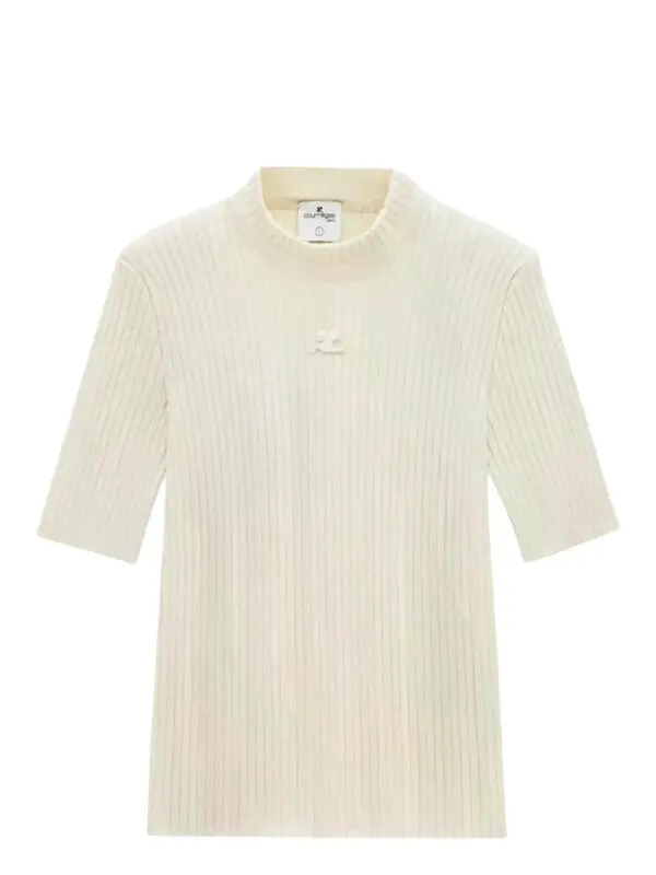 COURREGES Logo-patch Ribbed Sweater - Neutrals