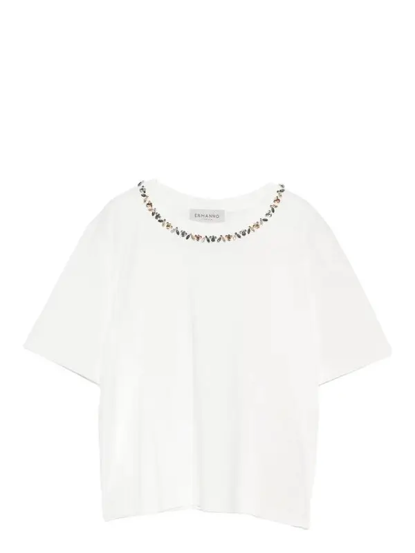 ERMANNO FIRENZE Embellished Crew-neck T-shirt - White