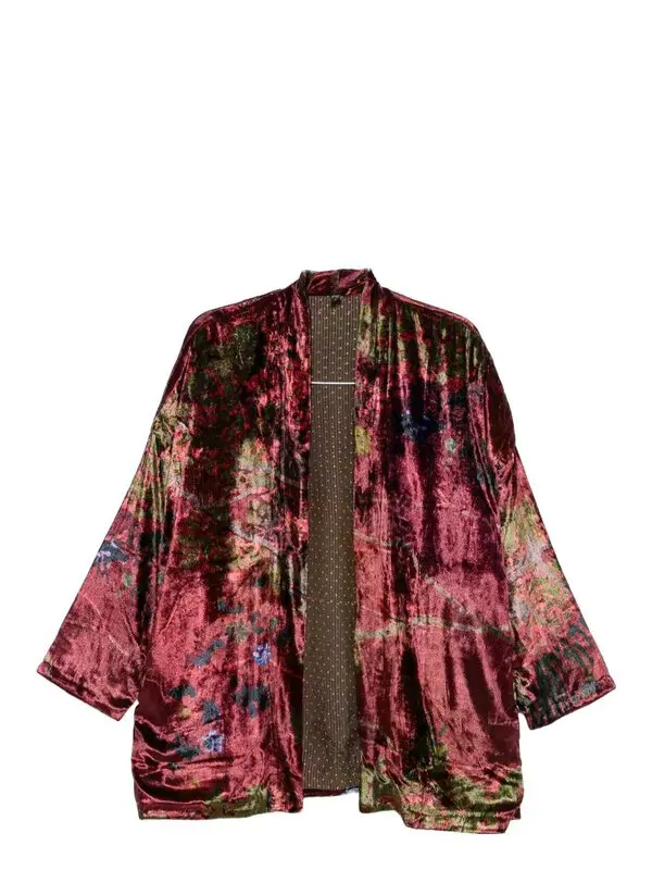 YAVI Floral Print Velvet Jacket - Red