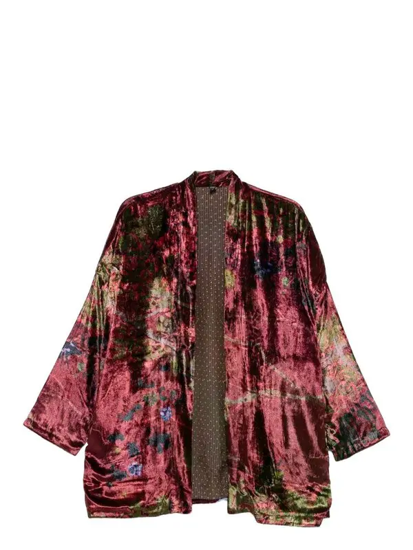 YAVI Floral Print Velvet Jacket - Red