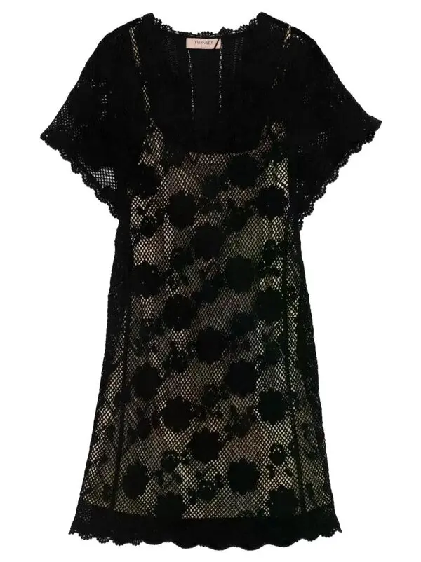 TWINSET Floral-appliqué Lace Dress - Black
