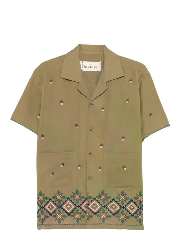BAZISZT Hem-embroidered Shirt - Green