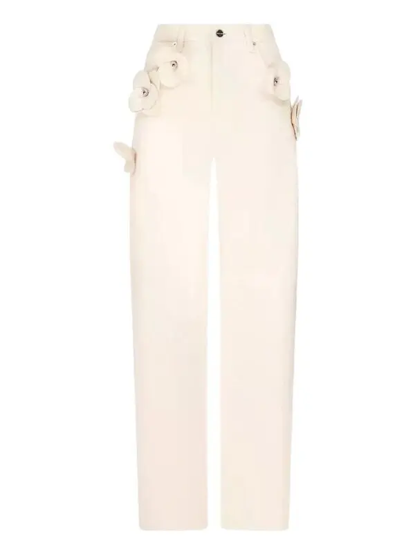 David Koma 3d Flower Cotton Denim Trousers - Neutrals