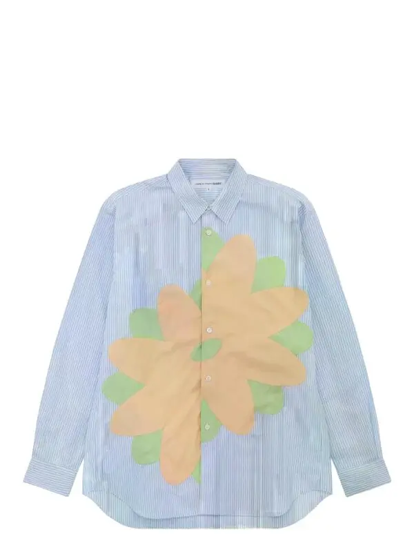 Comme Des Garçons Floral-print Striped Shirt - Blue