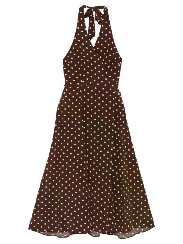 P.a.r.o.s.h Polka-dot Halterneck Midi Dress - Brown