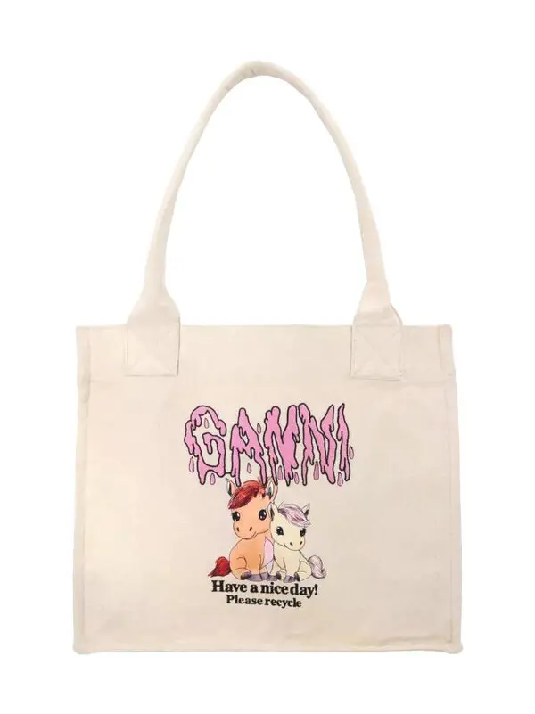 GANNI Large Graphic Tote Bag - Neutrals