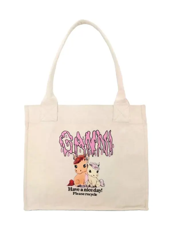 GANNI Large Graphic Tote Bag - Neutrals