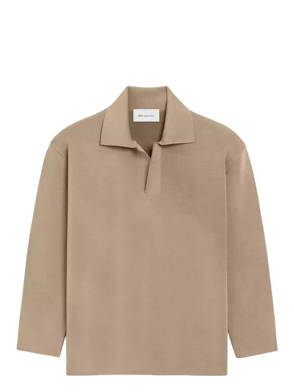 Ami Long-sleeve Polo-collar Sweater - Neutrals