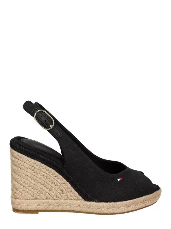 Tommy Hilfiger Logo-embroidered Espadrille Wedges - Black