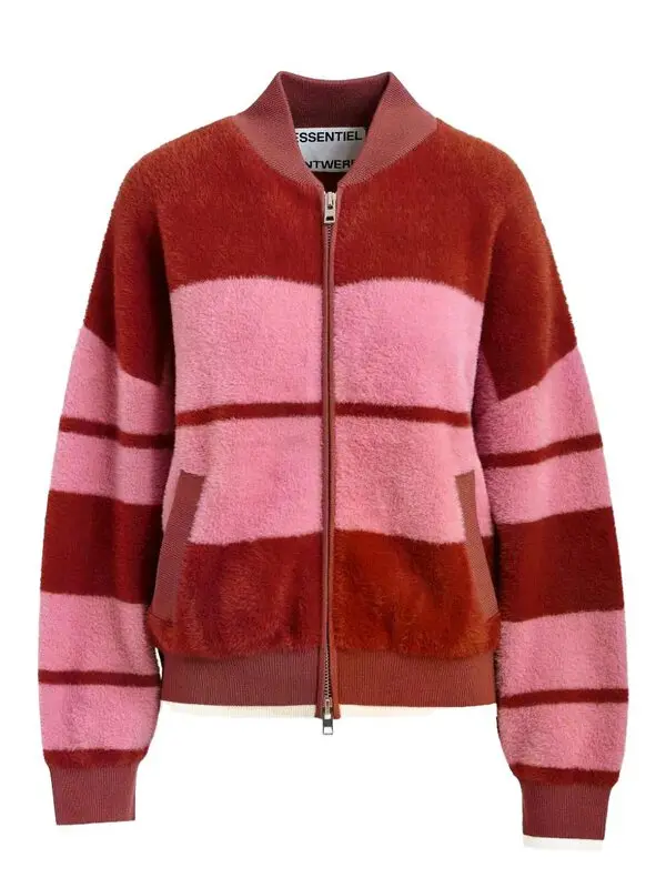 Essentiel Antwerp Striped Zip-up Cardigan - Pink