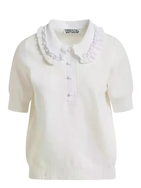Essentiel Antwerp Beaded Ruffled Polo Top - White