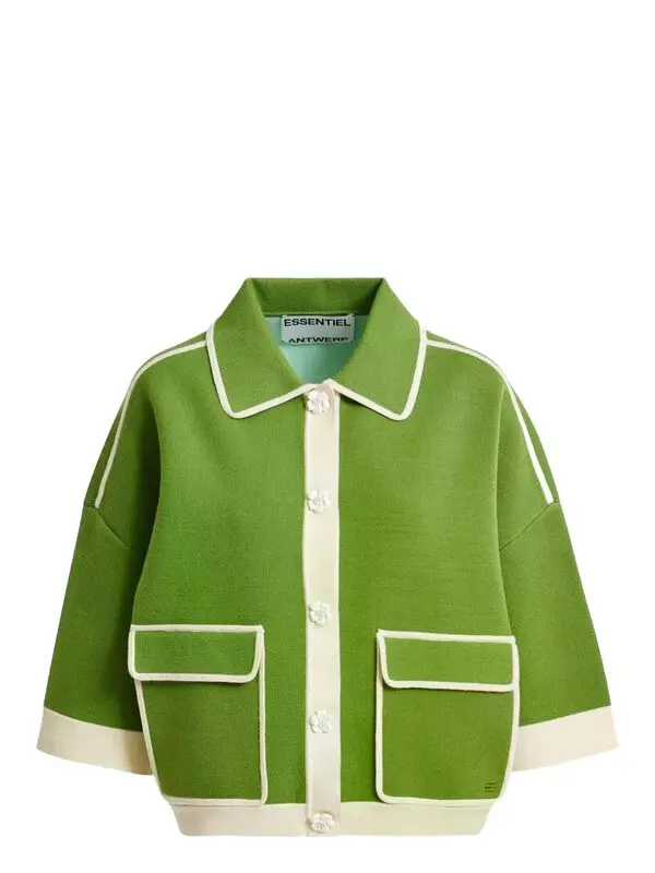 Essentiel Antwerp Flower Appliqué Trim Cardigan - Green