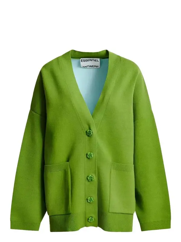 Essentiel Antwerp Flower-button Patch-pocket Cardigan - Green
