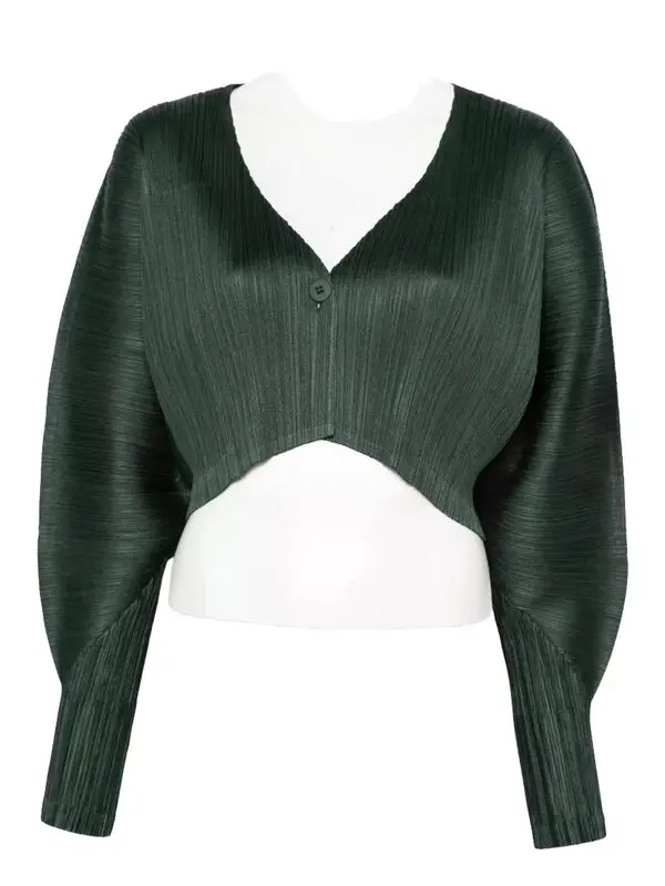 Issey Miyake Pleated V-neck Top - Green