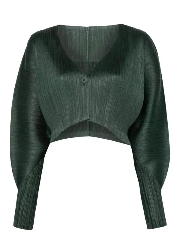 Issey Miyake Pleated V-neck Top - Green