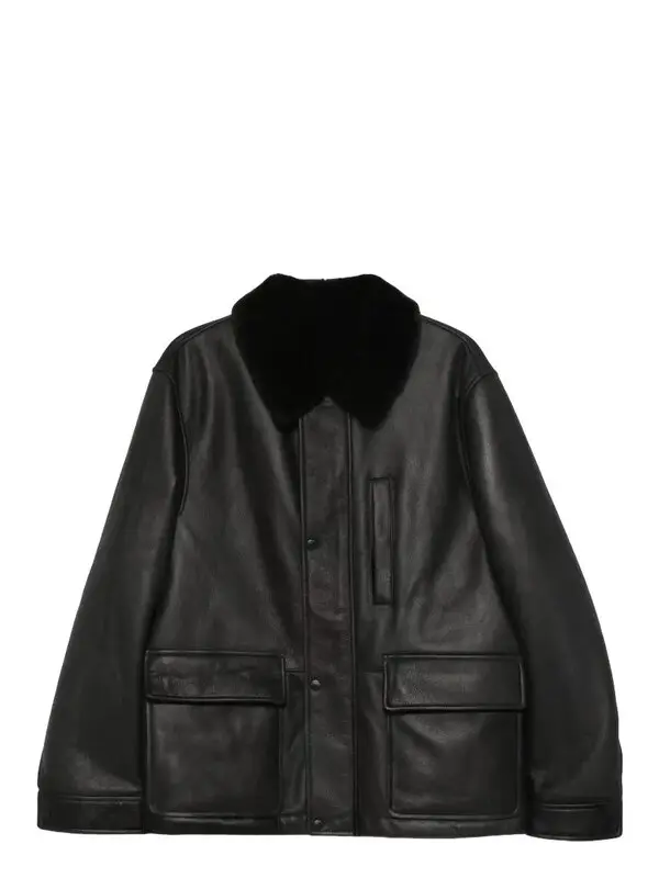 YVES SALOMON Collared Leather Jacket - Black