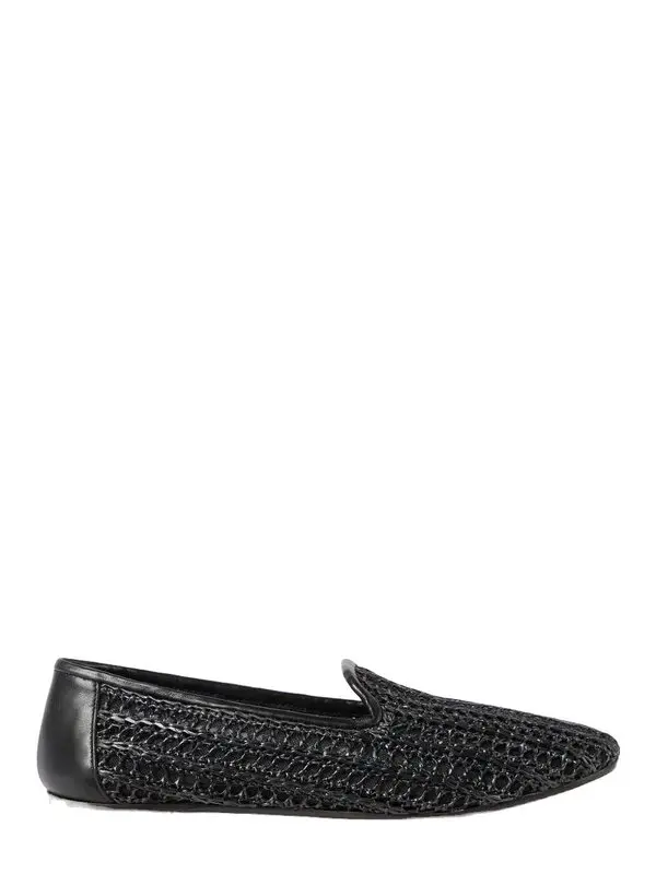 Brunello Cucinelli Techno Raffia And Calfskin Flats - Black
