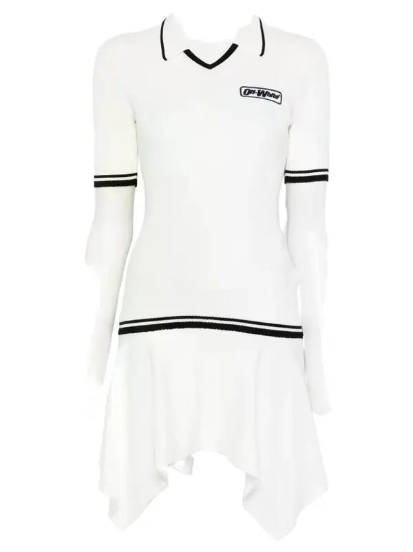 Off-White V-neck Ribbed Mini Dress - White