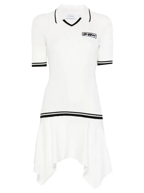 Off-White V-neck Ribbed Mini Dress - White