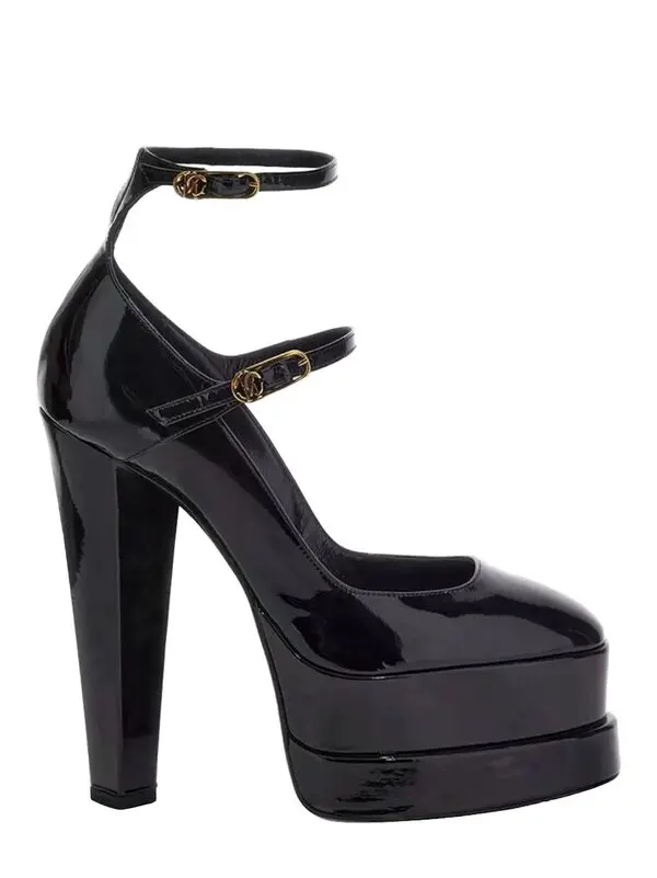 Roberto Cavalli Buckle Strap Platform Pumps - Black