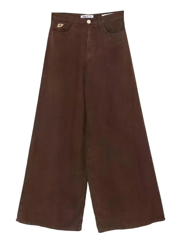 LOIS Button Wide-leg Trousers - Brown
