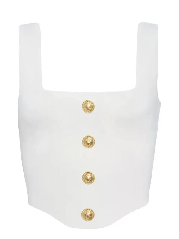 L'Agence Button-embellished Top - White