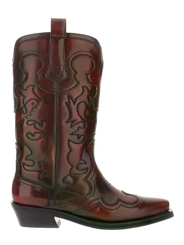 GANNI Panelled Western Boots - Brown