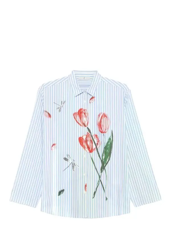 WHYCI Flora-detail Striped Shirt - Blue