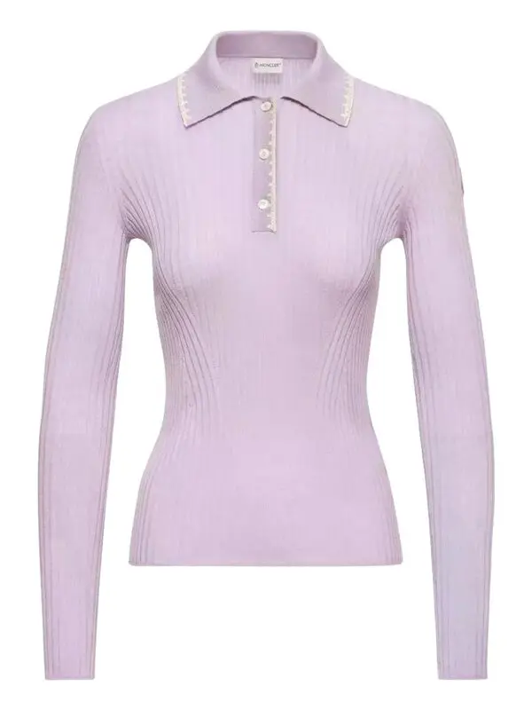 Moncler Ribbed Knit Polo Shirt - Purple
