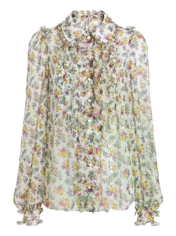 Dolce & Gabbana Floral Ruffled Blouse - White