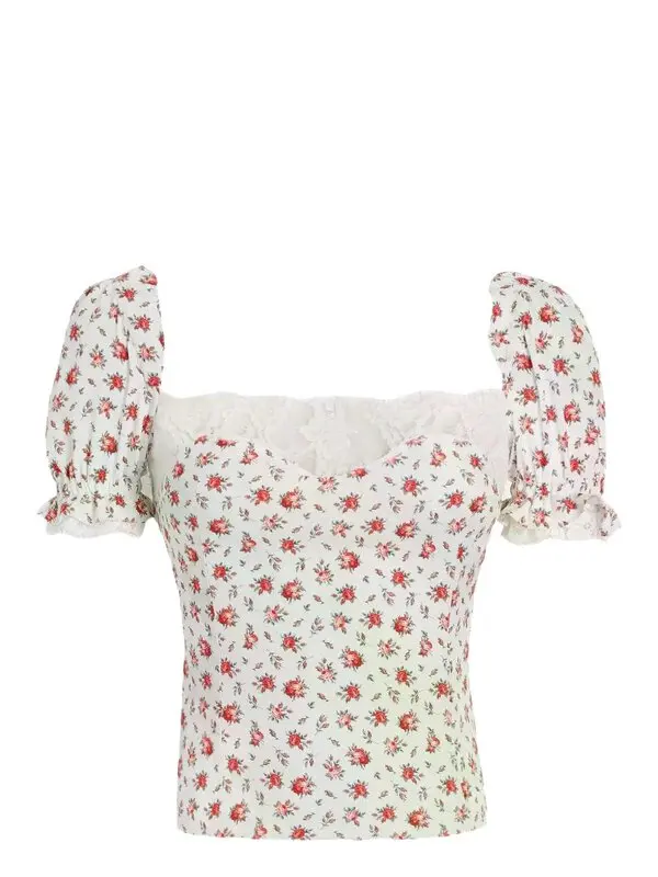 Dolce & Gabbana Floral-print Lace-trimmed Top - White
