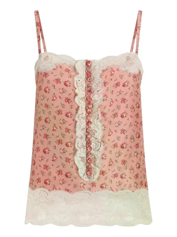 Dolce & Gabbana Floral-print Lace-trim Top - Pink