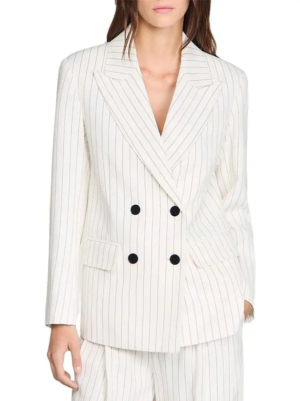 Sandro Striped Tailored Jacket - Ecru / Black
