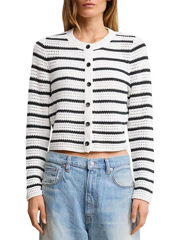 Denimist Stripe Shrunken Cardigan Sweater - White Stripes