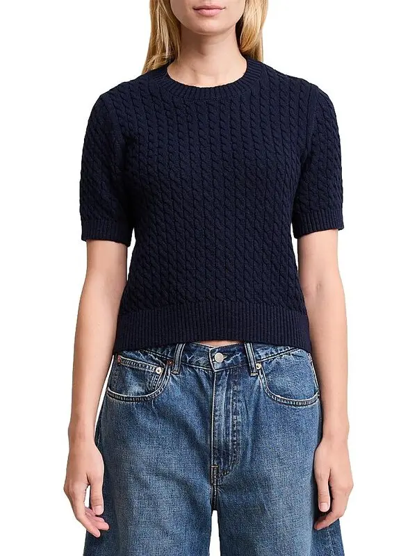 Denimist Crewneck Cable Knit Sweater - Navy Blue