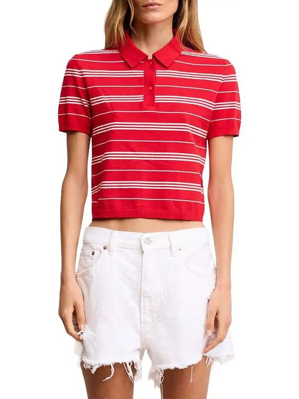 Denimist Shrunken Polo Sweater - Red White Stripe
