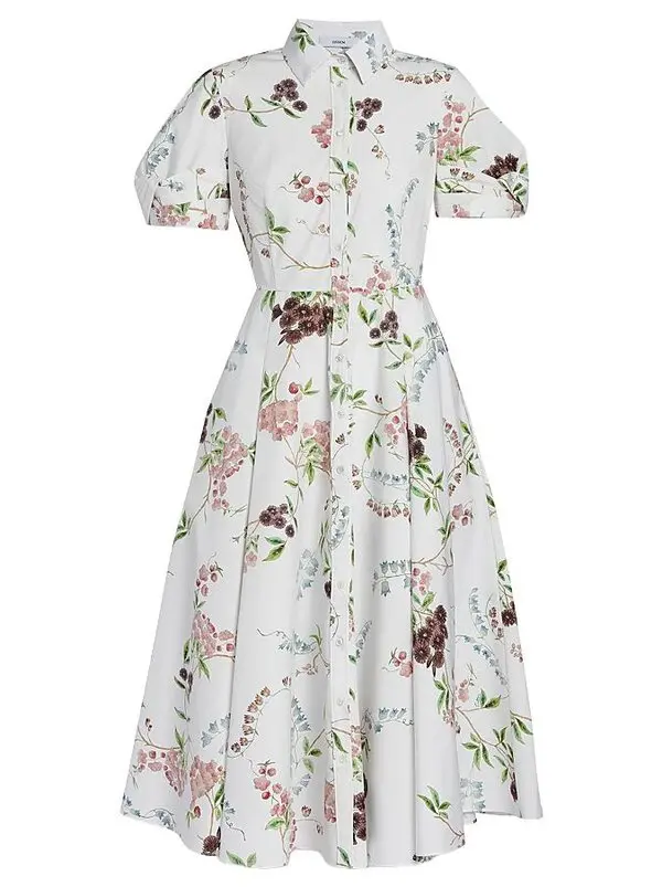 Erdem Pleated Cuff Shirt Dress - French Chintz Multi White