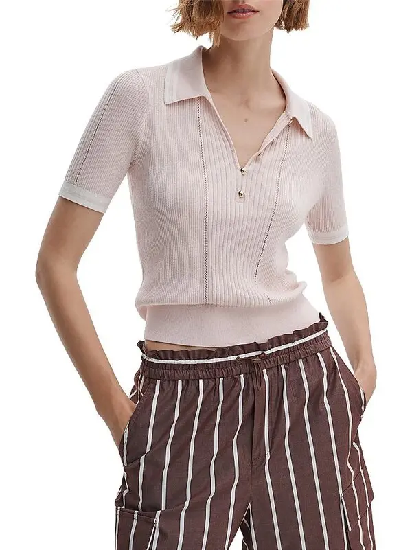 Rag & Bone Laurie Tipped Short Sleeve Polo Sweater - Light Pink