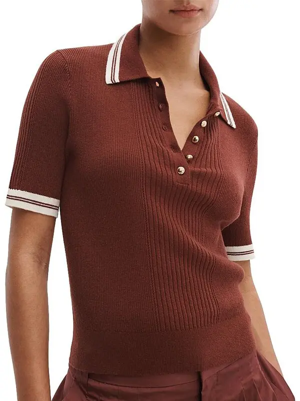Rag & Bone Laurie Tipped Short Sleeve Polo Sweater - Rosewood