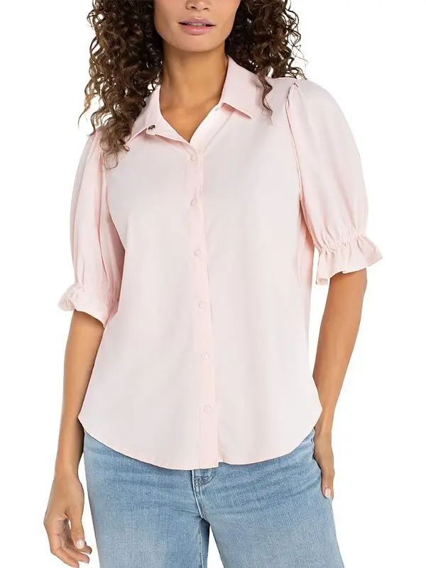 LIVERPOOL Elbow Puff Sleeve Snap Front Shirt - Light Pink