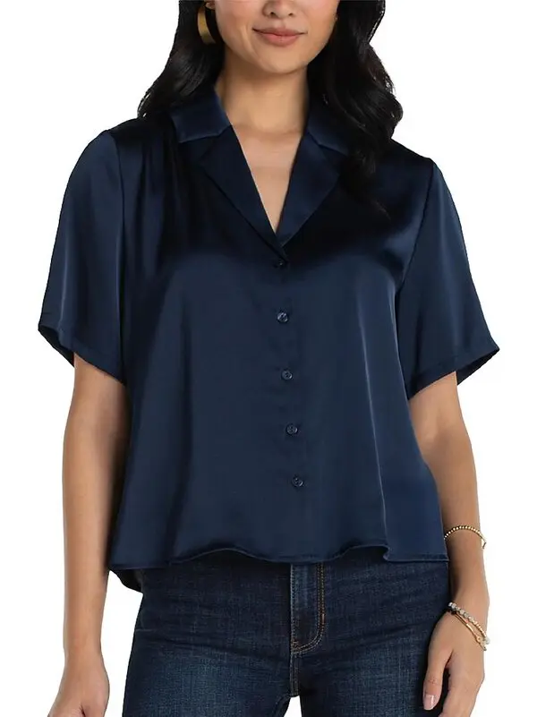 LIVERPOOL Short Sleeve Camp Collar Blouse - Dark Navy