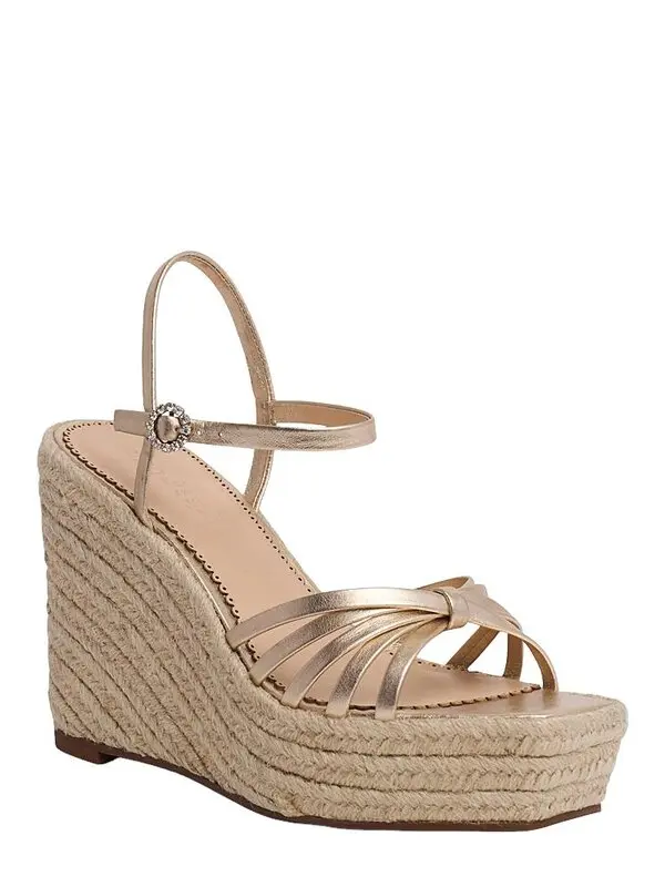 Cinq À Sept Helen Metallic Espadrille Wedge Sandals - Light Gold