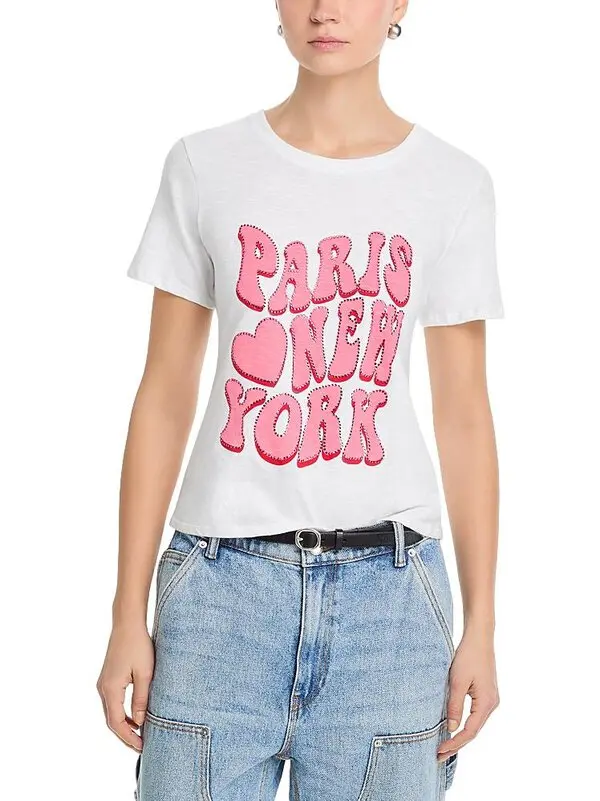 Cinq À Sept Retro Paris Heart New York Tee - White/sunset Blush