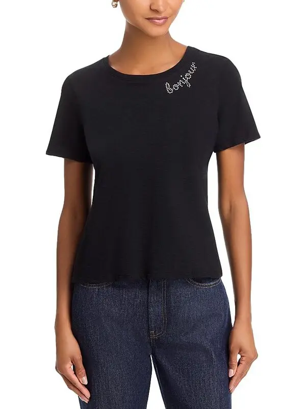 Cinq À Sept Rhinestone Bonjour Shrunken Tee - Black/clear