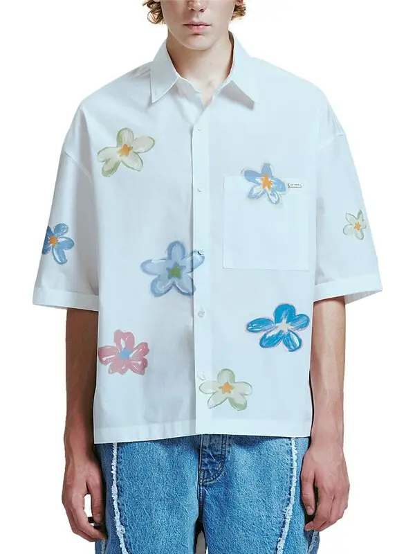 NAHMIAS Super Bloom Cropped Short Sleeve Shirt - White Jersey