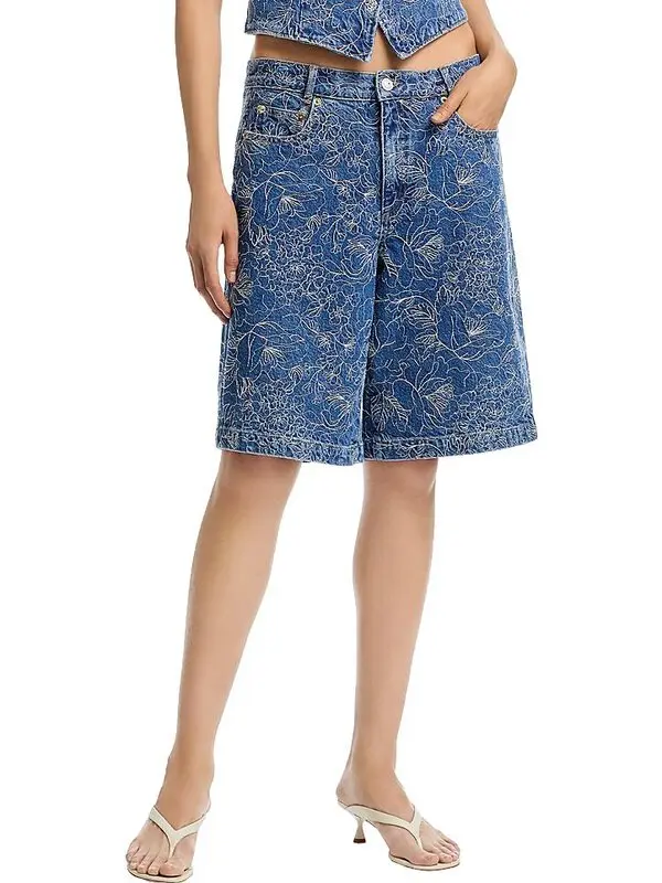 Cinq À Sept Garden Doodle High-rise Denim Shorts - Salt Breez