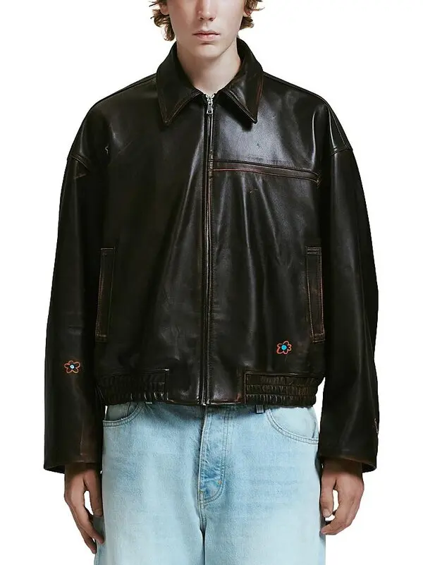NAHMIAS Oversized Leather Bomber - Brown Leather